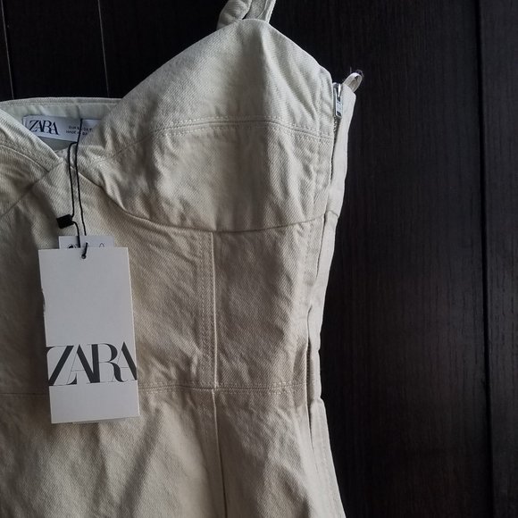 Zara | Dresses | Nwt Zara Strappy Corset Denim Beige Cream Ecru Midi Dress Ref 08225 | Poshmark